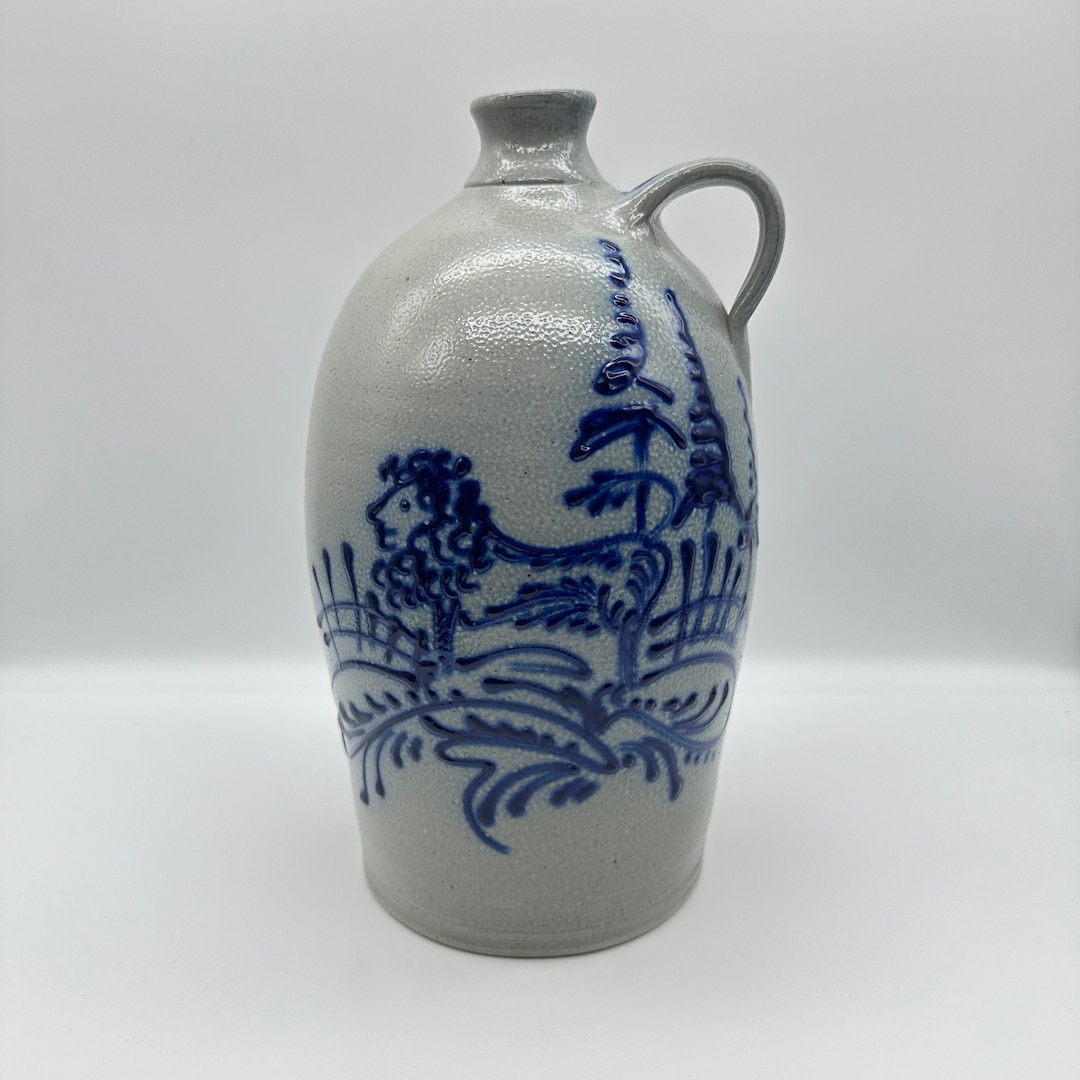 Eldreth Ceramic Salt Glaze Pottery/jug, 1999, Grey and Blue, With ...
