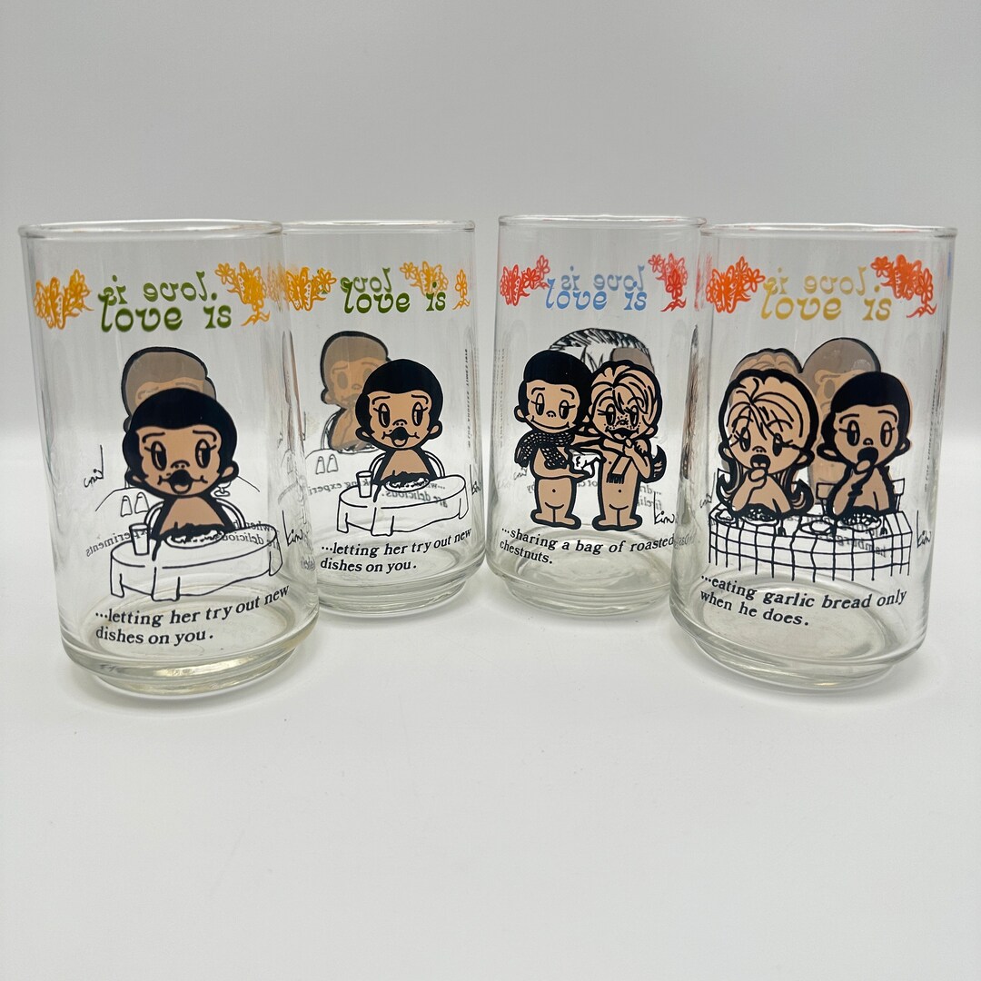Kim Casali Love Is Glasses Set Of 4 Copyright Los Angeles Times 1976 10 Oz Etsy