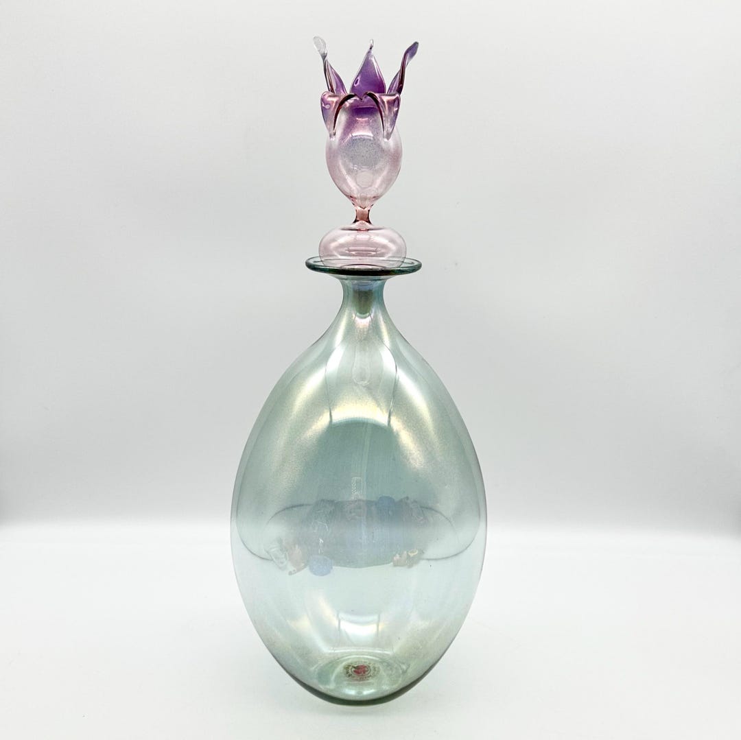 Parise Vetro Made in Italy Art Glass Decanter, Lavender Floral Stopper ...