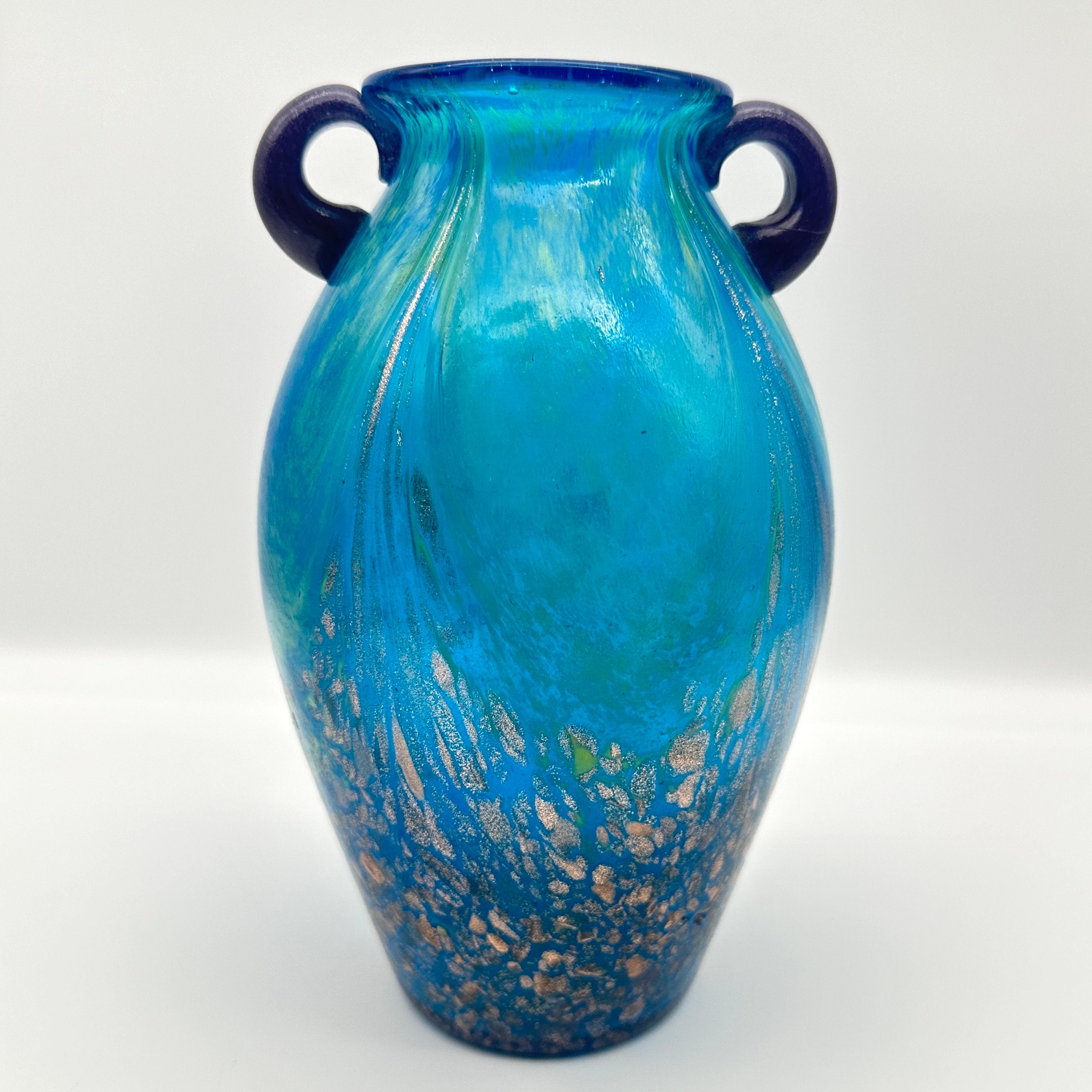 Dale Tiffany Favrile Milano Amphora Blue Art Glass Vase With Copper ...