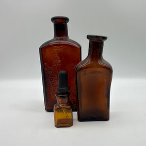 Antique Amber Bottles & Dropper, Set of 3 - Etsy