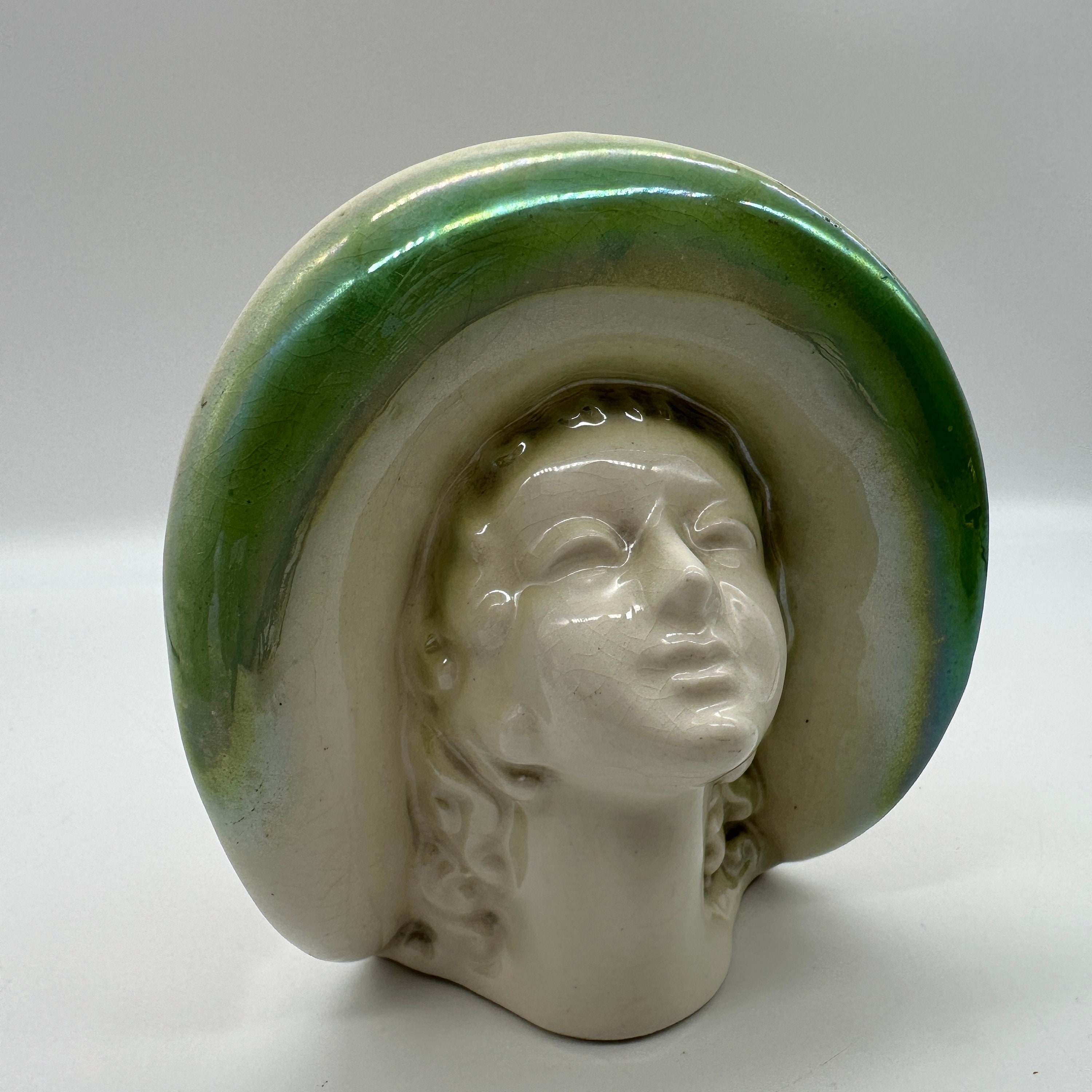 Art Deco Lady Head With Green Lusterware Hat Royal Haeger - Etsy