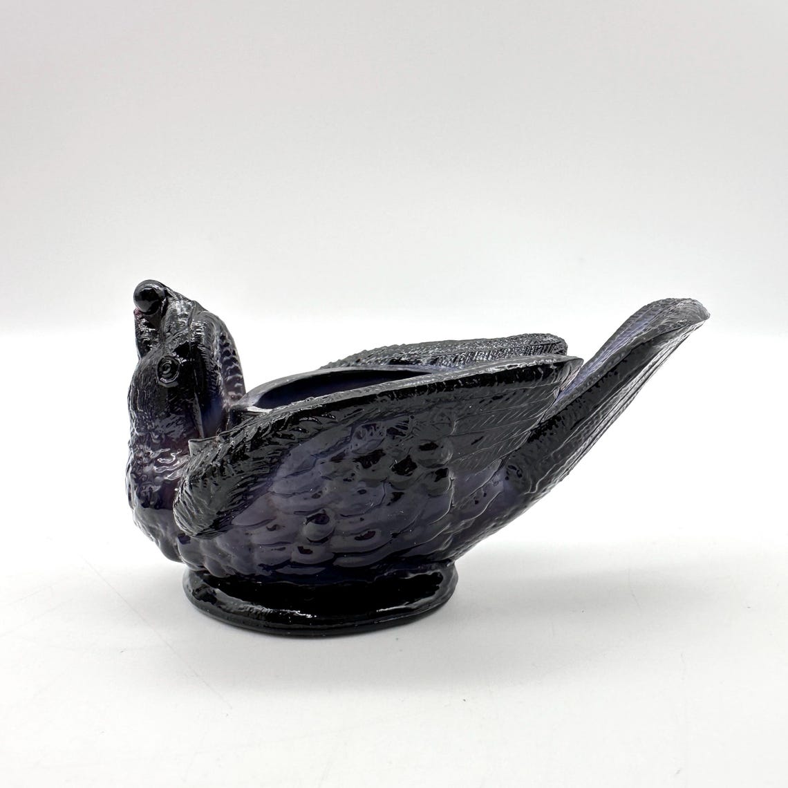 Boyd Art Glass Salt Cellar, Bird and Berry, Amethyst Black Glass - Etsy