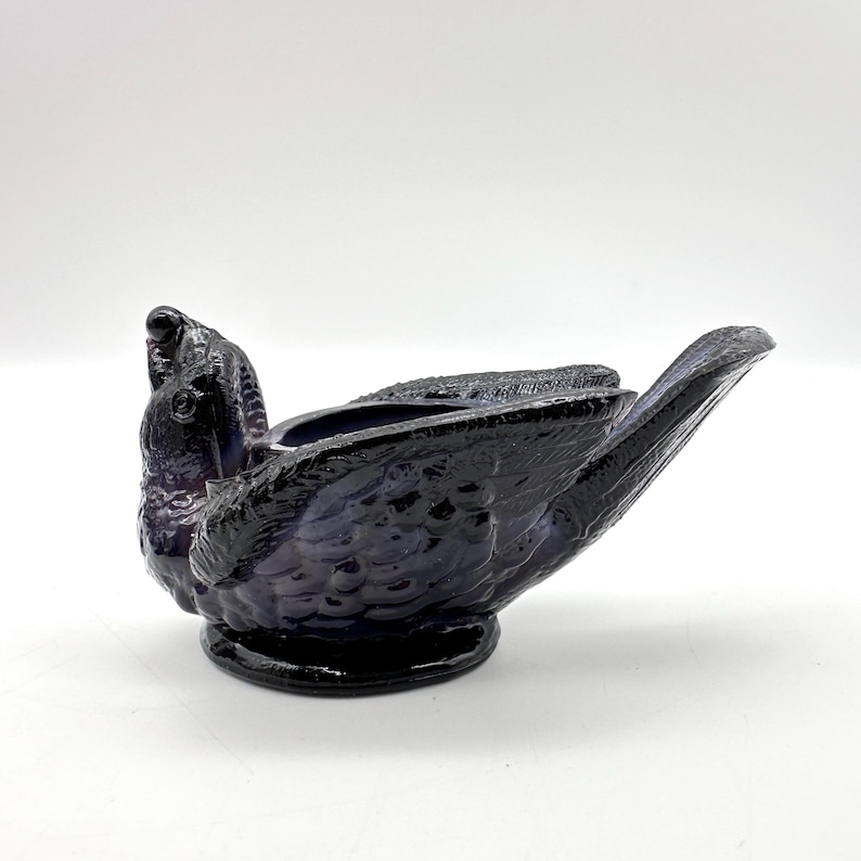 Boyd Art Glass Salt Cellar, Bird and Berry, Amethyst Black Glass - Etsy