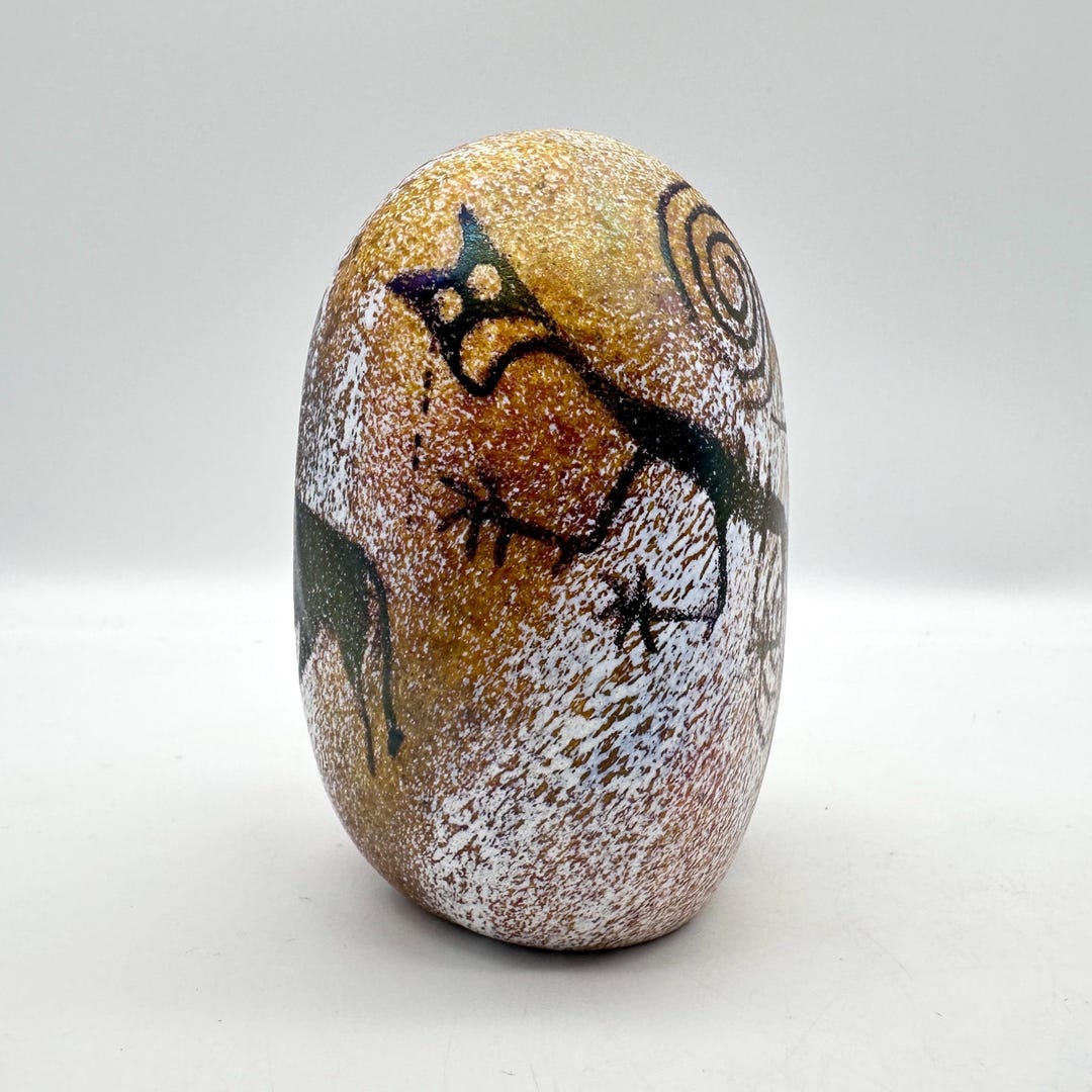 Rick Satava Petroglyph Rock Art Glass Paperweight, Signed, 3182-97, 4 1 ...