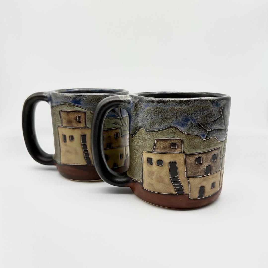 Mara Mexico Pottery Mugs, Set of 2, Hacienda/pueblo Design, 4 1/4” Tall ...