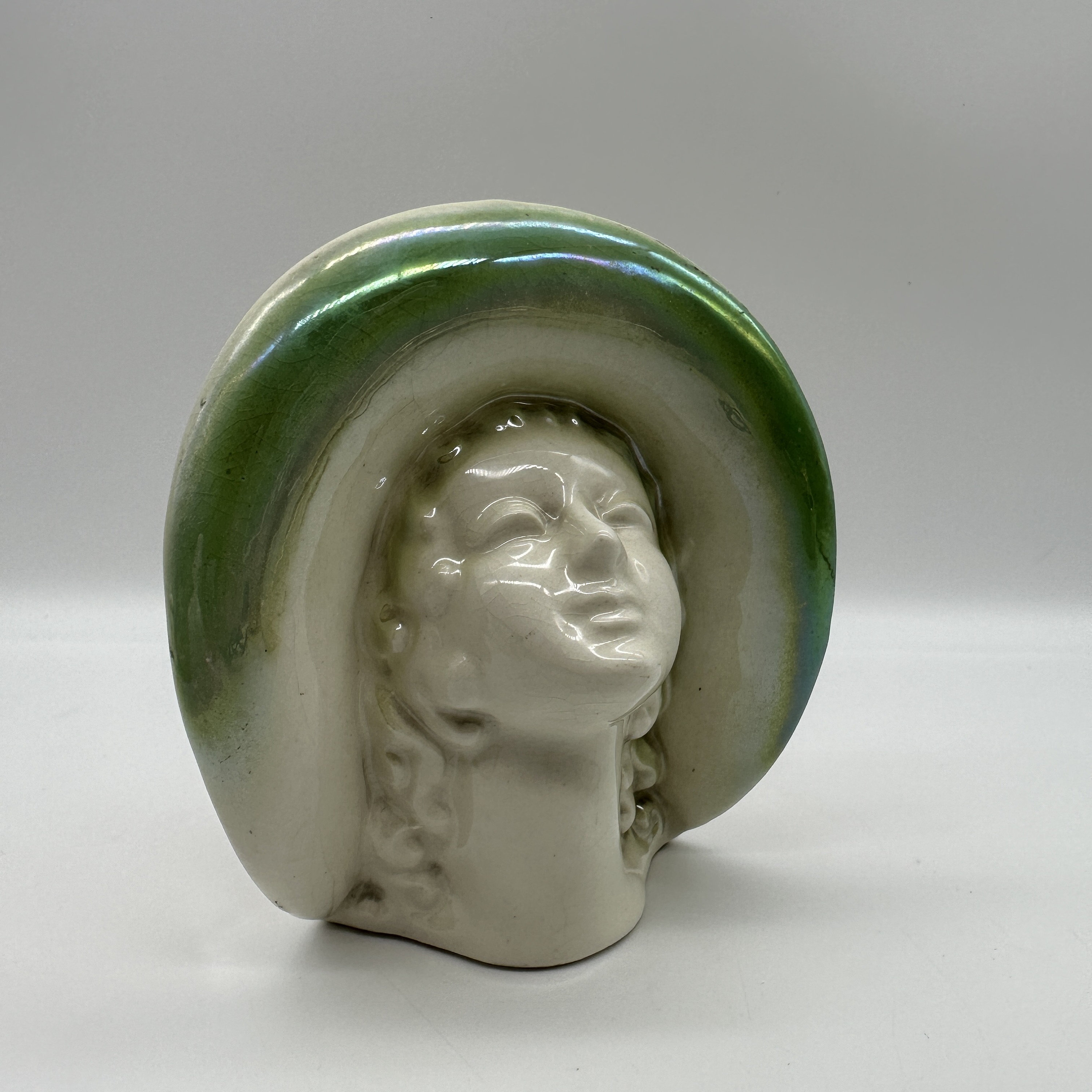 Art Deco Lady Head With Green Lusterware Hat Royal Haeger - Etsy