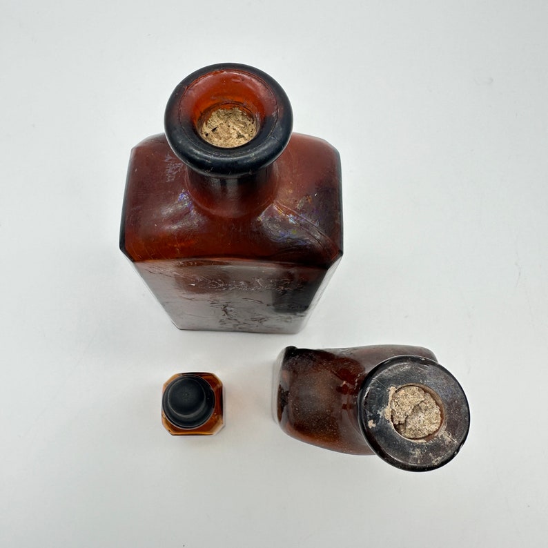 Antique Amber Bottles & Dropper, Set of 3 - Etsy