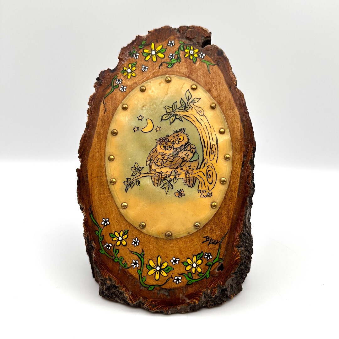 Polly + Lou Kitschy Love Owls on Log, 6 1/2” Tall - Etsy