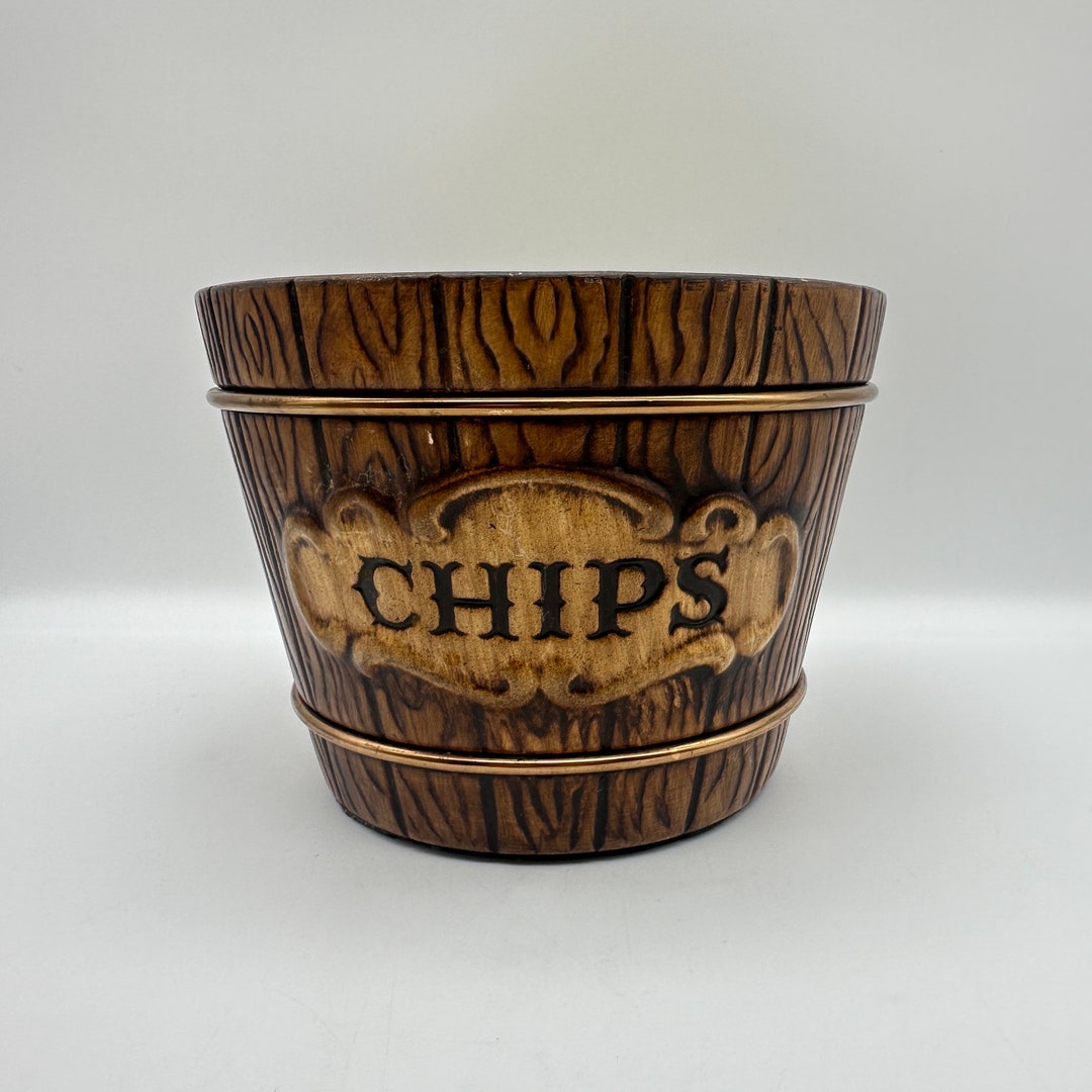 Treasure Craft Faux Wood Container With Copper Bands, CHIPS Bucket ...