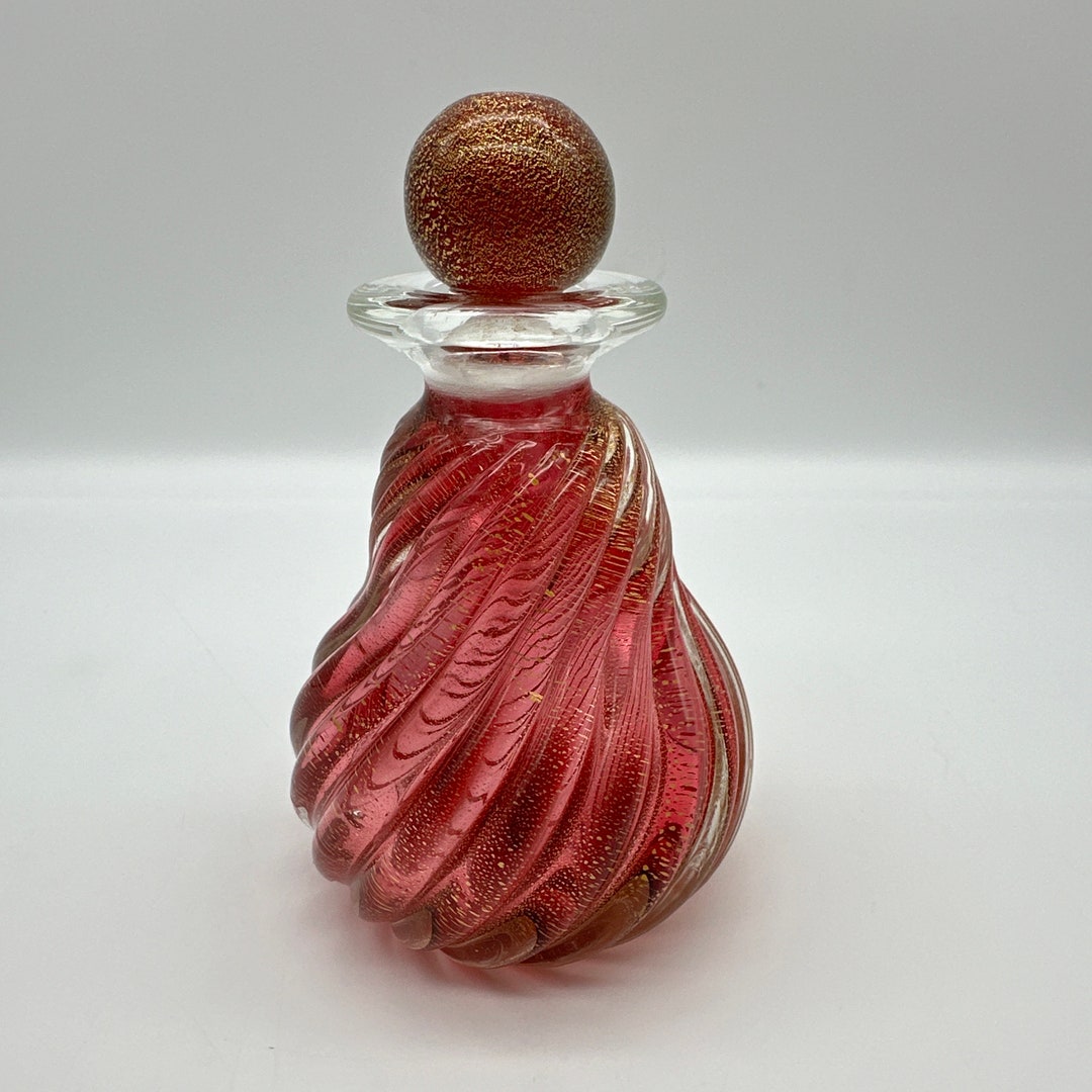 Cranberry and Gold Ribbon/swirled Perfume Bottle With Glass Stopper - Etsy