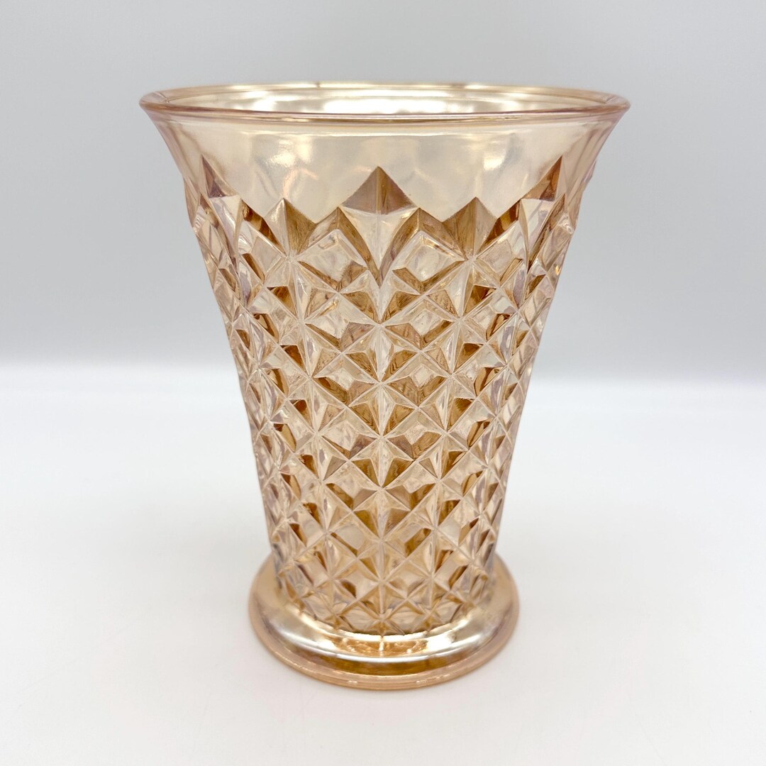 Peach Carnival Glass Diamond Point Vase, 7" Tall - Etsy