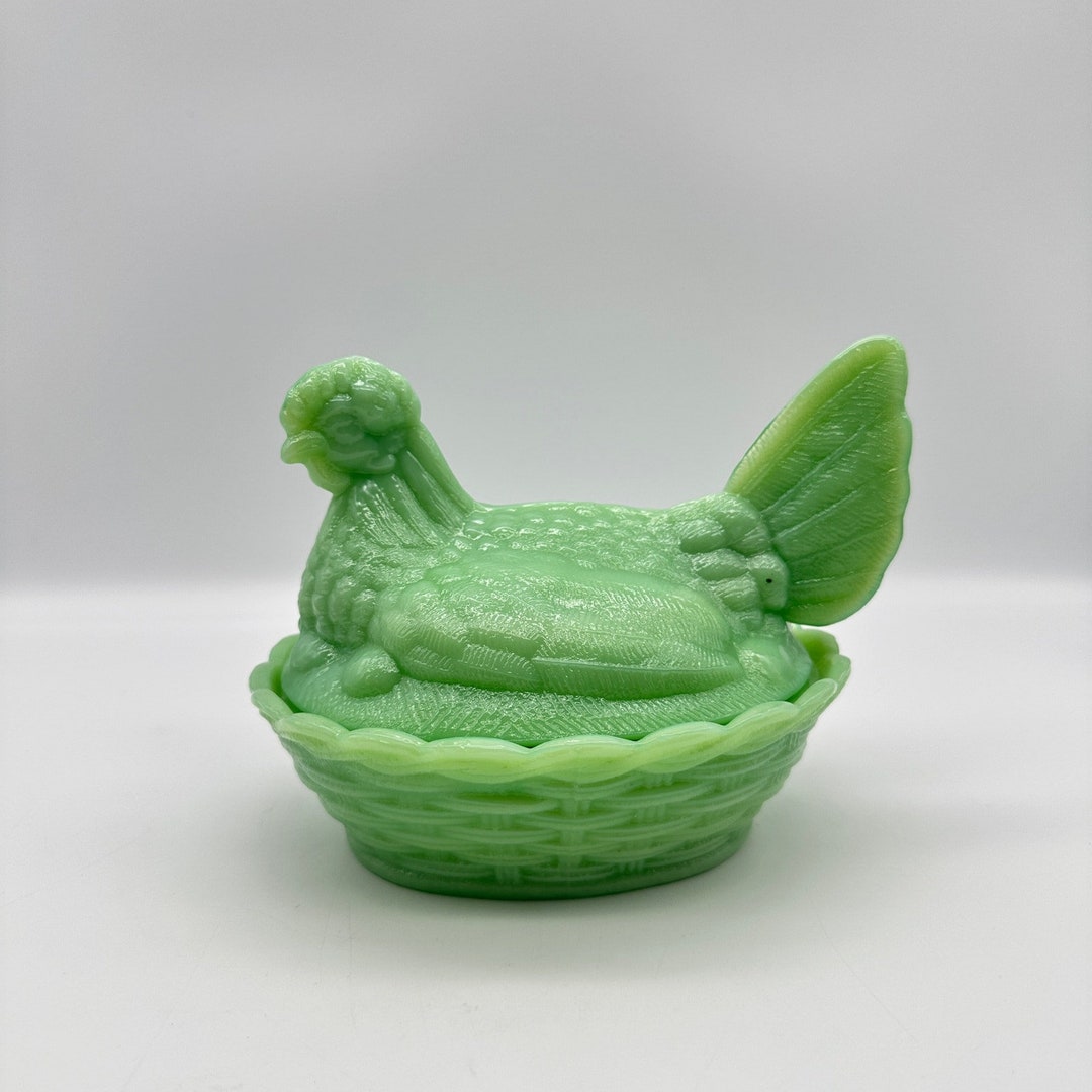 Mosser Jadeite Hen on Nest, Covered Dish, Woven Basket - Etsy