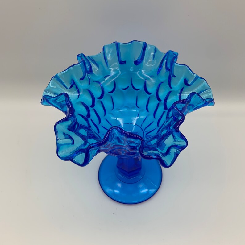 Vintage Fenton Colonial Blue Thumbprint Ruffled Edge Compote - Etsy