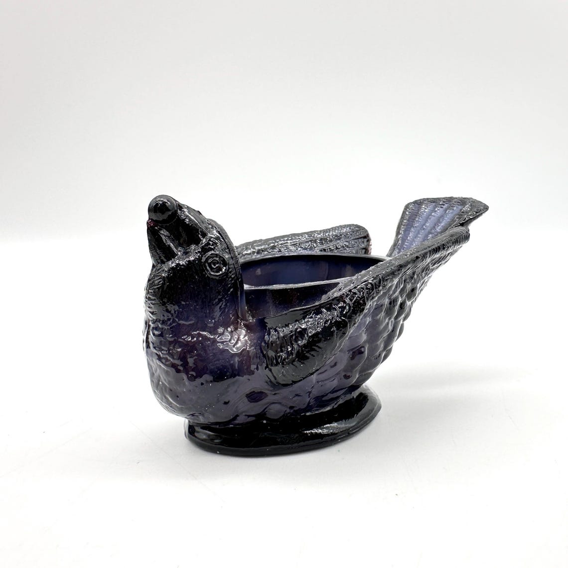 Boyd Art Glass Salt Cellar, Bird and Berry, Amethyst Black Glass - Etsy