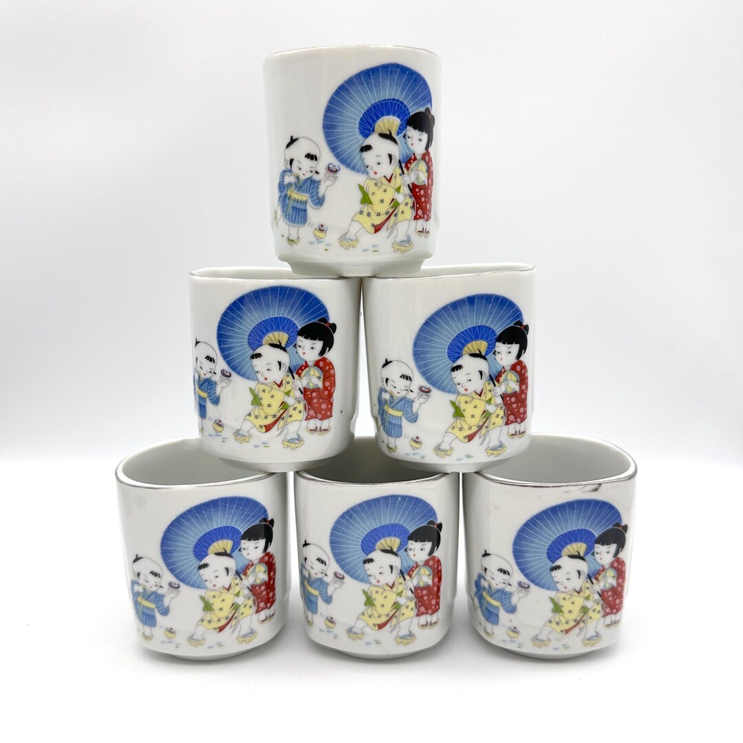Porcelain Japanese Sake/tea Cups, Asian Design, Set of 6 - Etsy