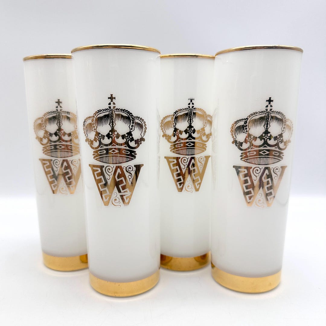 Queen Wilhelmina of the Netherlands White Opaline Glasses With Gold ...