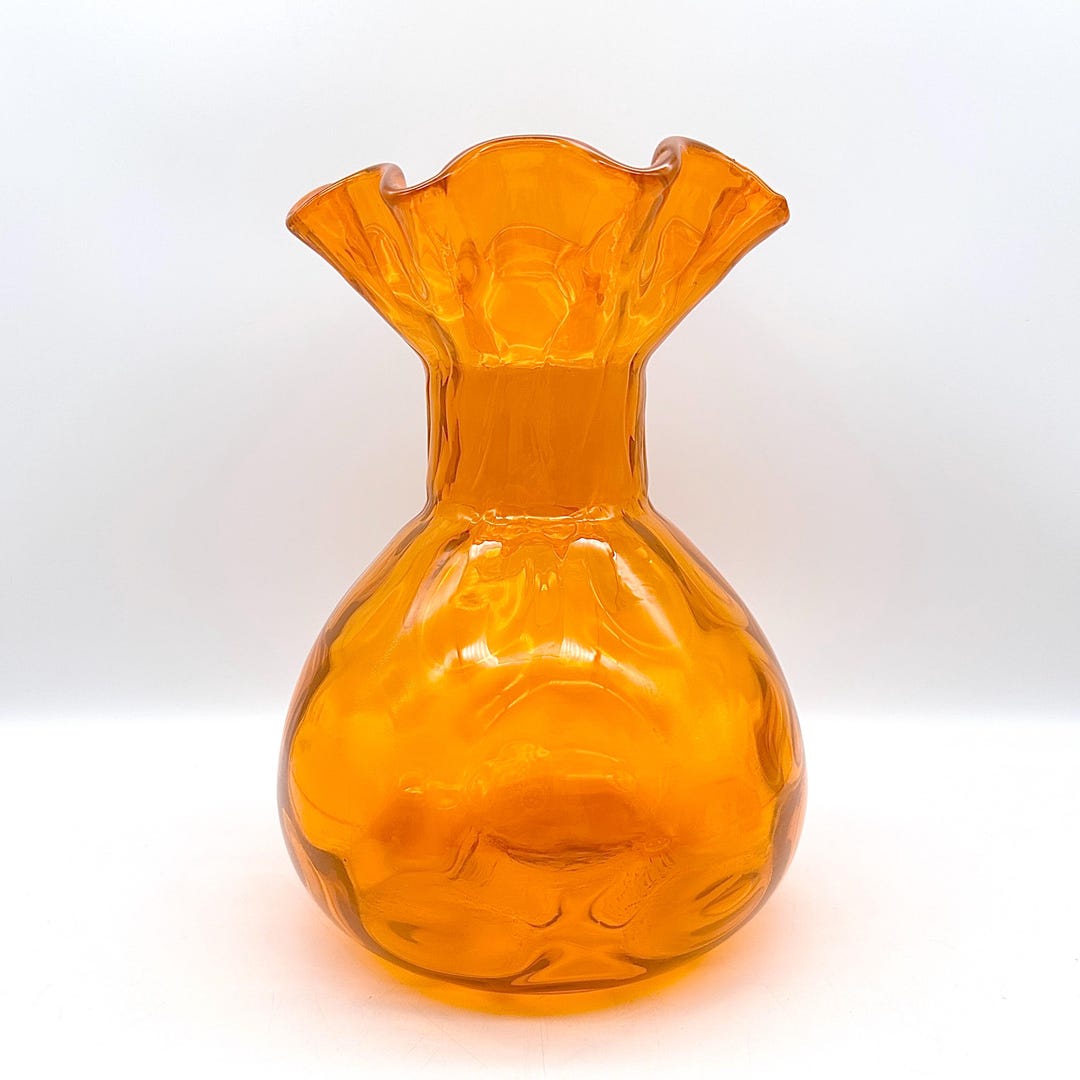 Inverted Thumbprint/dot Orange Glass Vase With Ruffled Top, Hand Blown ...