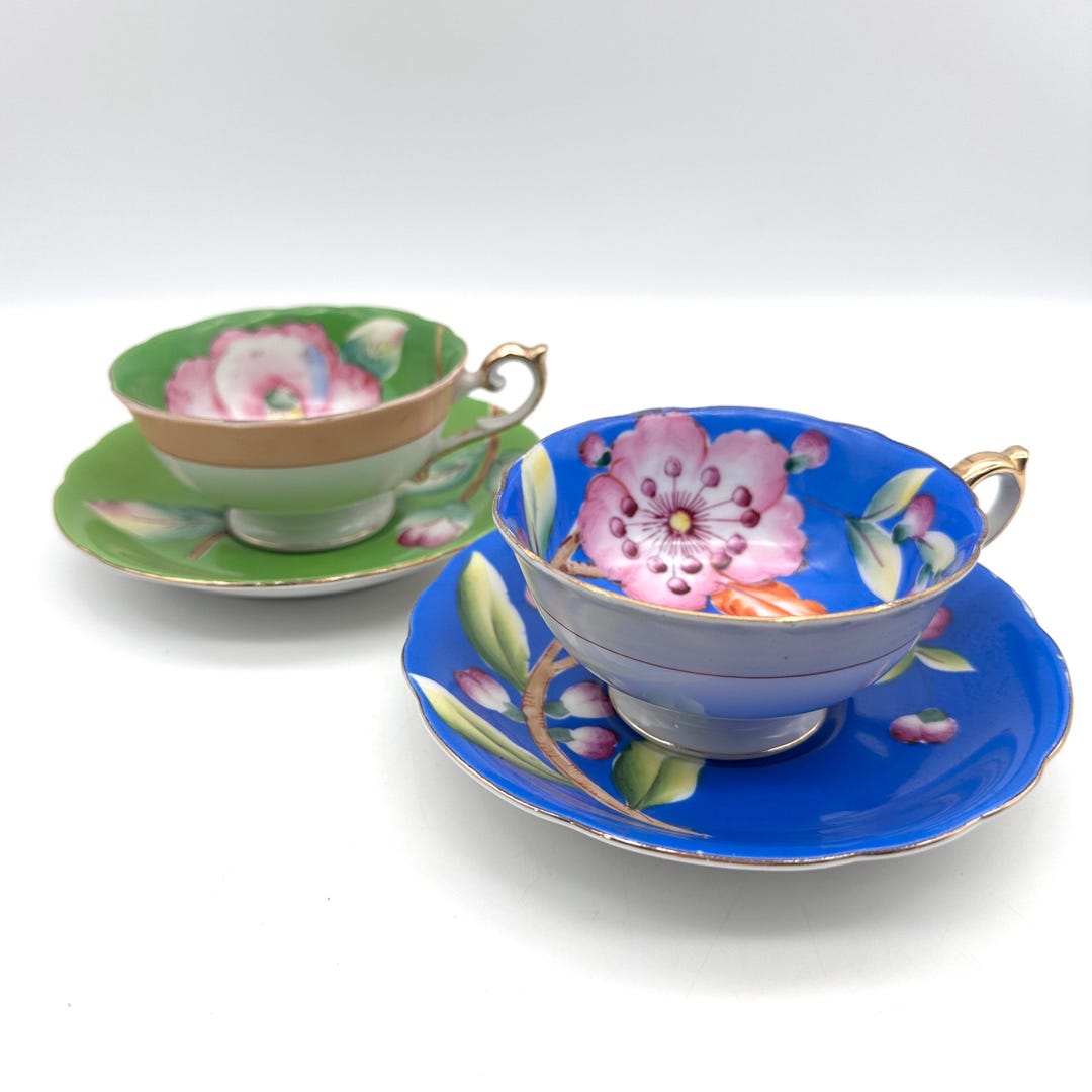 Made in Occupied Japan Tea Cups and Saucers, 2 Sets, Blue and Green - Etsy