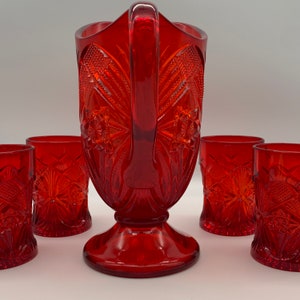 Mosser Vibrant Ruby Red Pitcher W/4 Tumblers, Glows Cadmium, Stunning ...