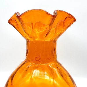 Inverted Thumbprint/dot Orange Glass Vase With Ruffled Top, Hand Blown ...