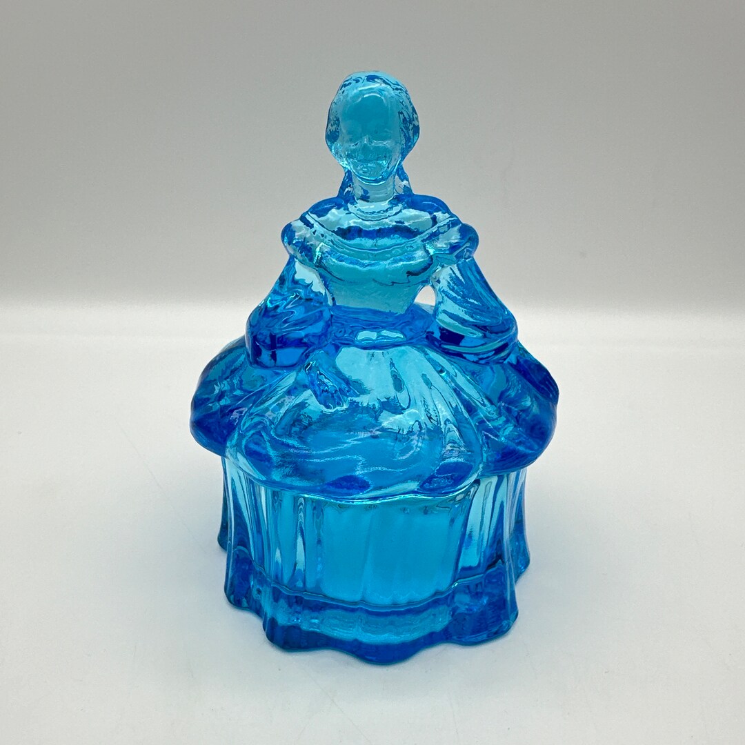 Westmoreland Colonial Lady Powder/trinket Dish With Lid, Blue Glass - Etsy
