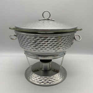 Fire King Hammered Aluminum Covered Chafing Dish With 1 1/2 Quart Glass ...