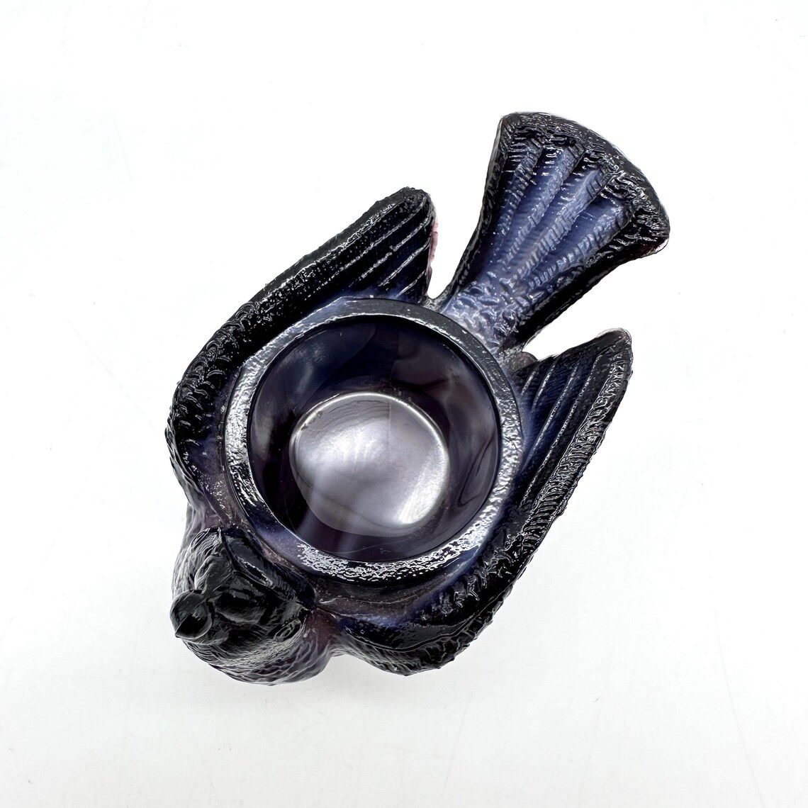 Boyd Art Glass Salt Cellar, Bird and Berry, Amethyst Black Glass - Etsy