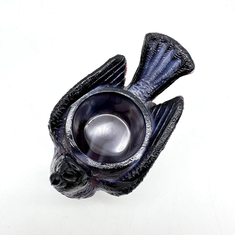 Boyd Art Glass Salt Cellar, Bird and Berry, Amethyst Black Glass - Etsy