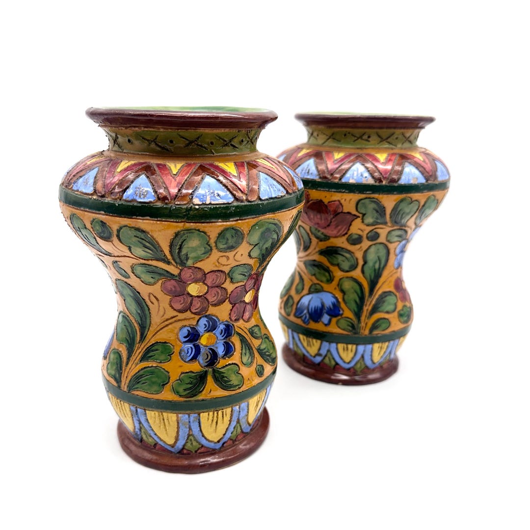 Sgraffito Faience/majolica Italian Pottery Vases, Set of 2, Marked ...