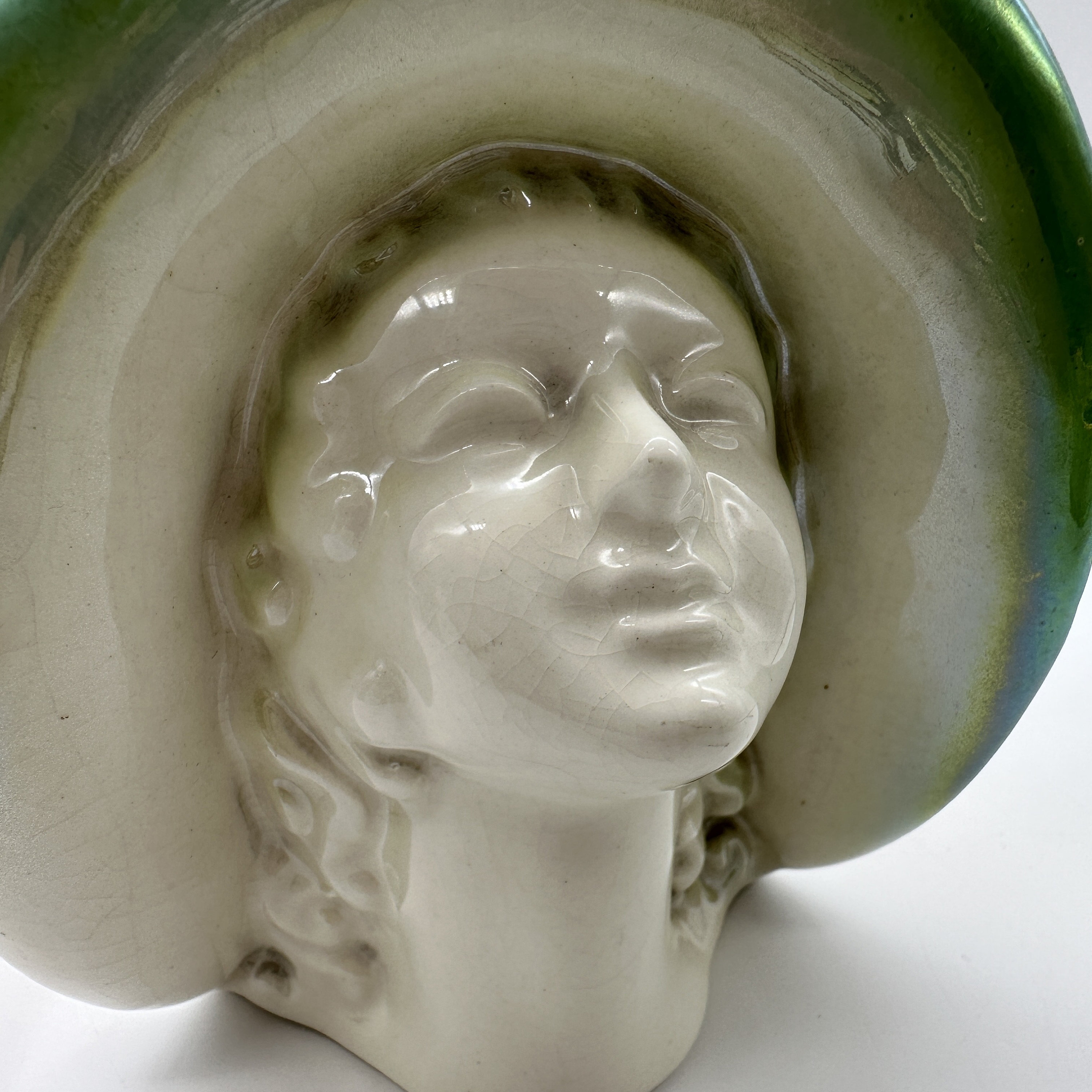 Art Deco Lady Head With Green Lusterware Hat Royal Haeger - Etsy