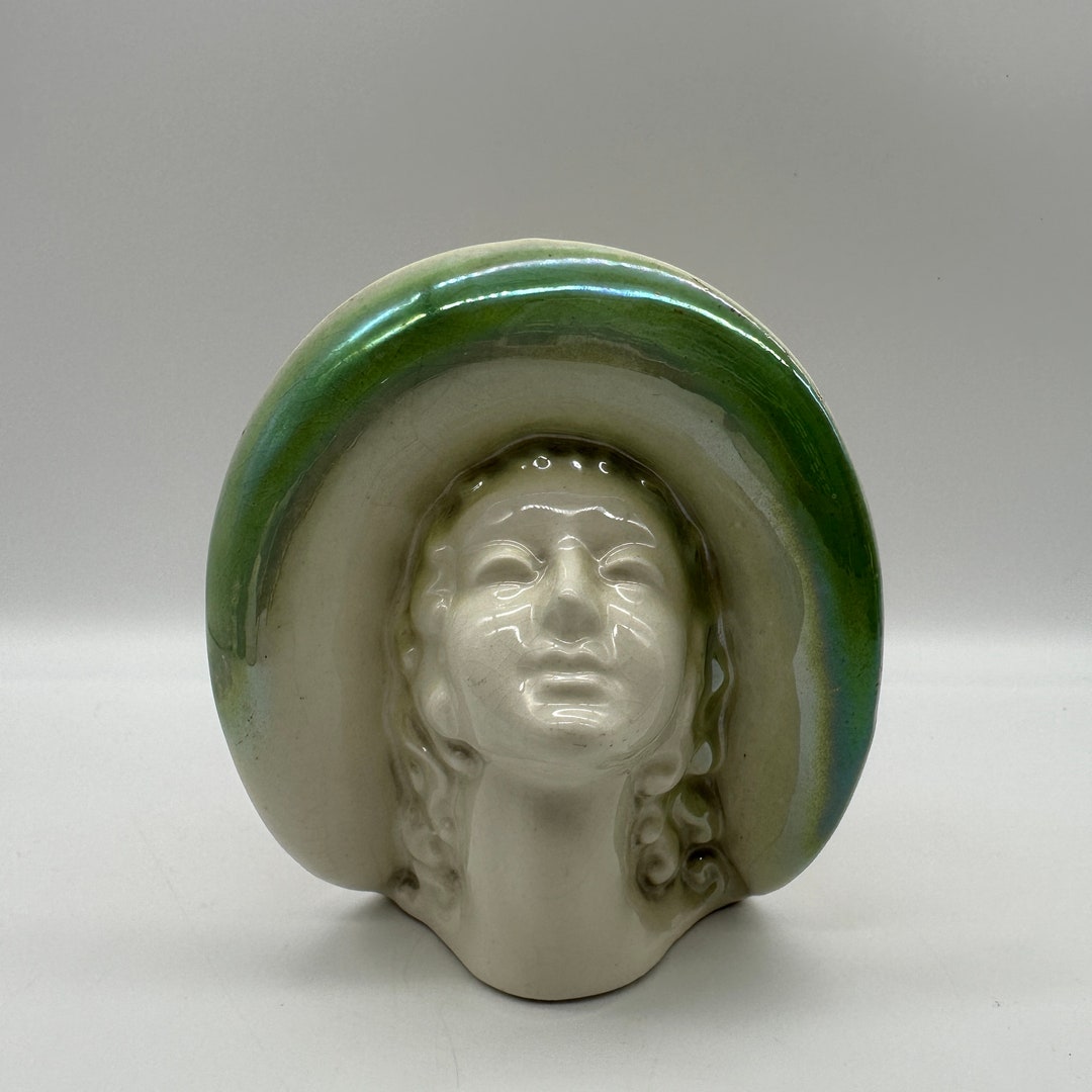 Art Deco Lady Head With Green Lusterware Hat, Royal Haeger, Marked USA ...