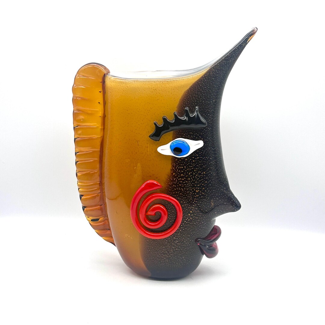 Badash Studio Art Glass Vase With Face, Murano Style, Hand Blown, 12 3/ ...