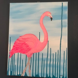 Original Art Titled: Big Splash Flamingo Acrylic on Stretched Canvas ...