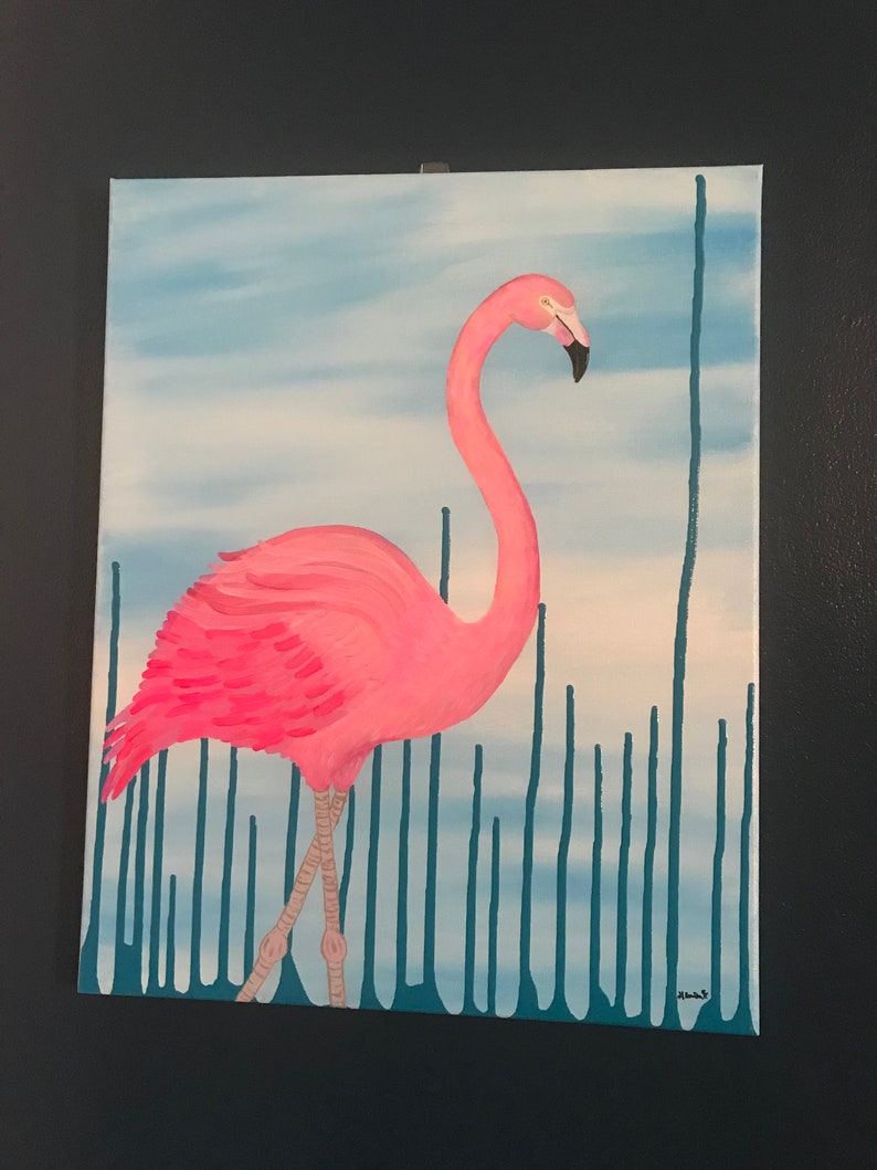 Original Art Titled: Big Splash Flamingo Acrylic on Stretched Canvas ...