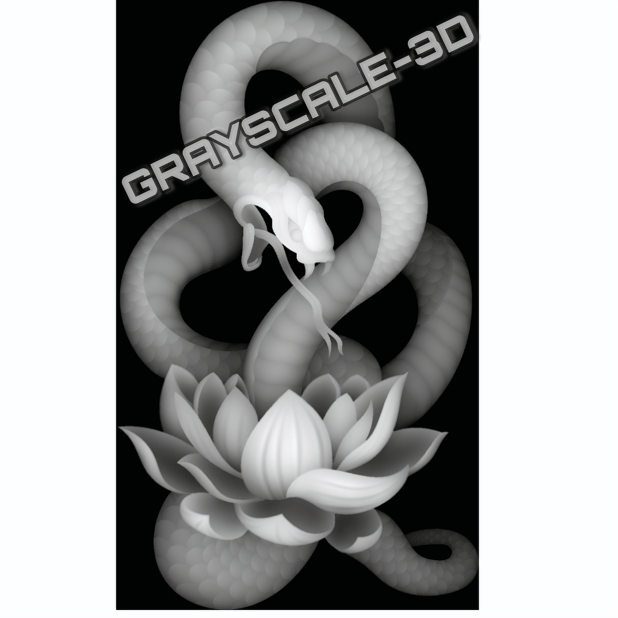 Graustufen 3D für Lightburn 3D Slice CNC Cobra Lotus Blume Schlange PNG 1012 DPI - Etsy.de