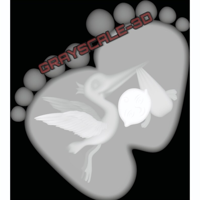 Grayscale 3D for Lightburn 3D Baby Feet Stork Carrying Baby PNG 1012 ...