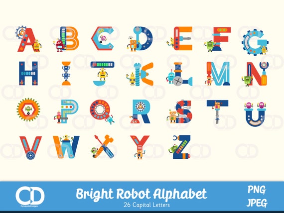 Letras Imprimibles De Robot Abecedario Posters A Z ESPAÑOL XPPP