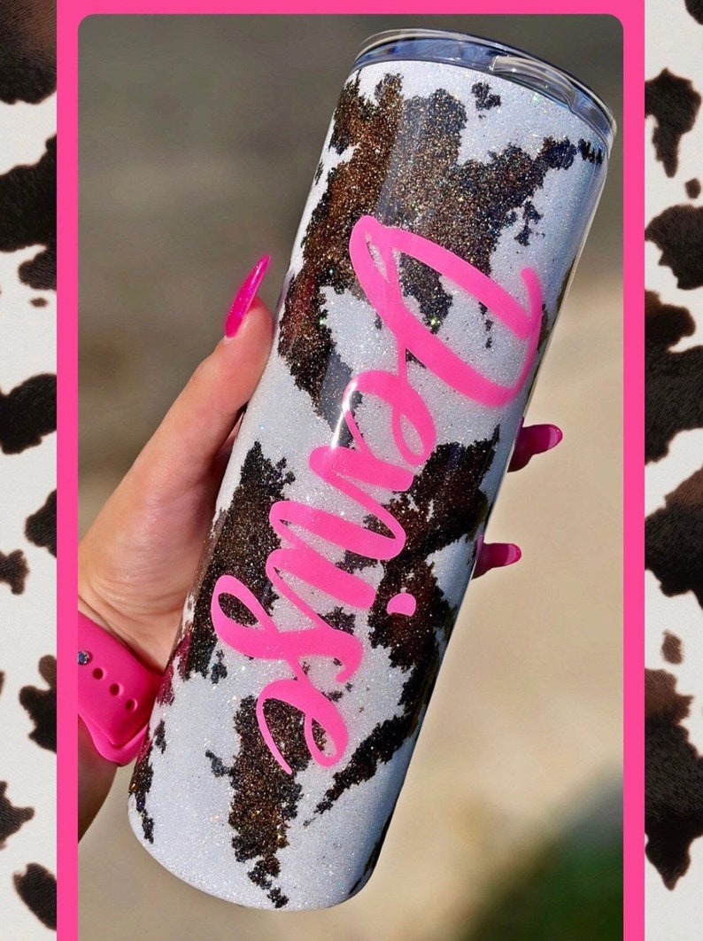 Cow Print Tumbler Cowhide Glitter Cup Cow Spot Monogram - Etsy