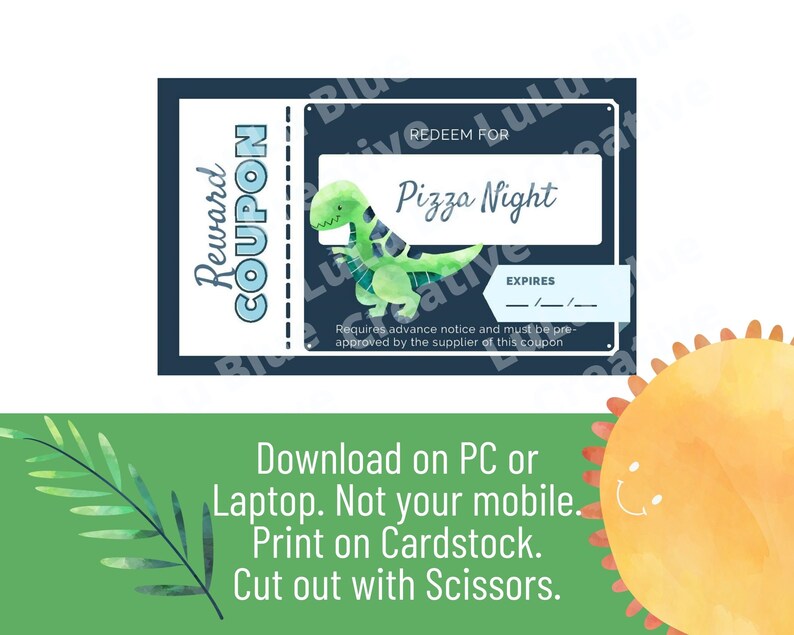 Dinosaur Reward Coupons for Kids, Reward Cards, Boy Reward Coupons ...