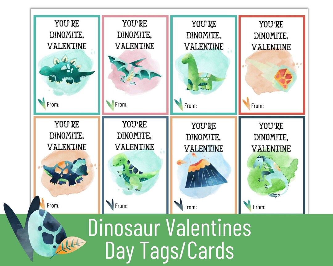 Dinosaur Valentines Day Cards or Tags: Printable Classroom Treats (PDF ...