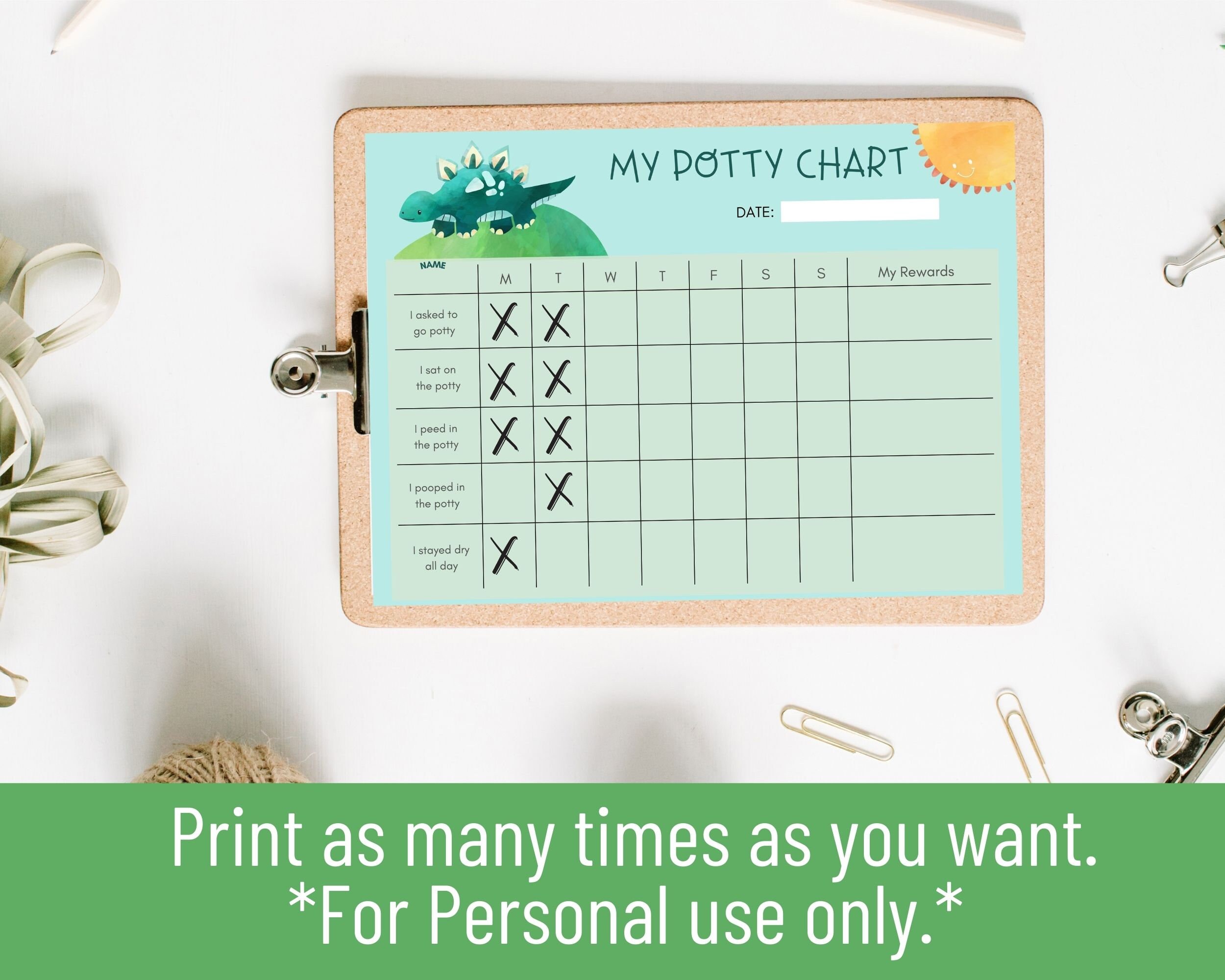 Dinosaur Potty Training Chart Bundle Printable - Etsy