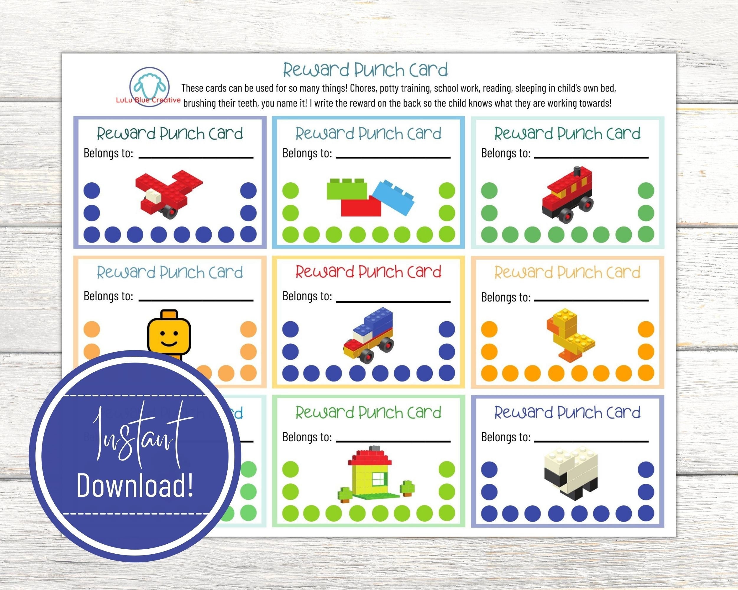 Reward Punch Card Kids Reward Tracker Building Blocks Punch Tag Kids ...