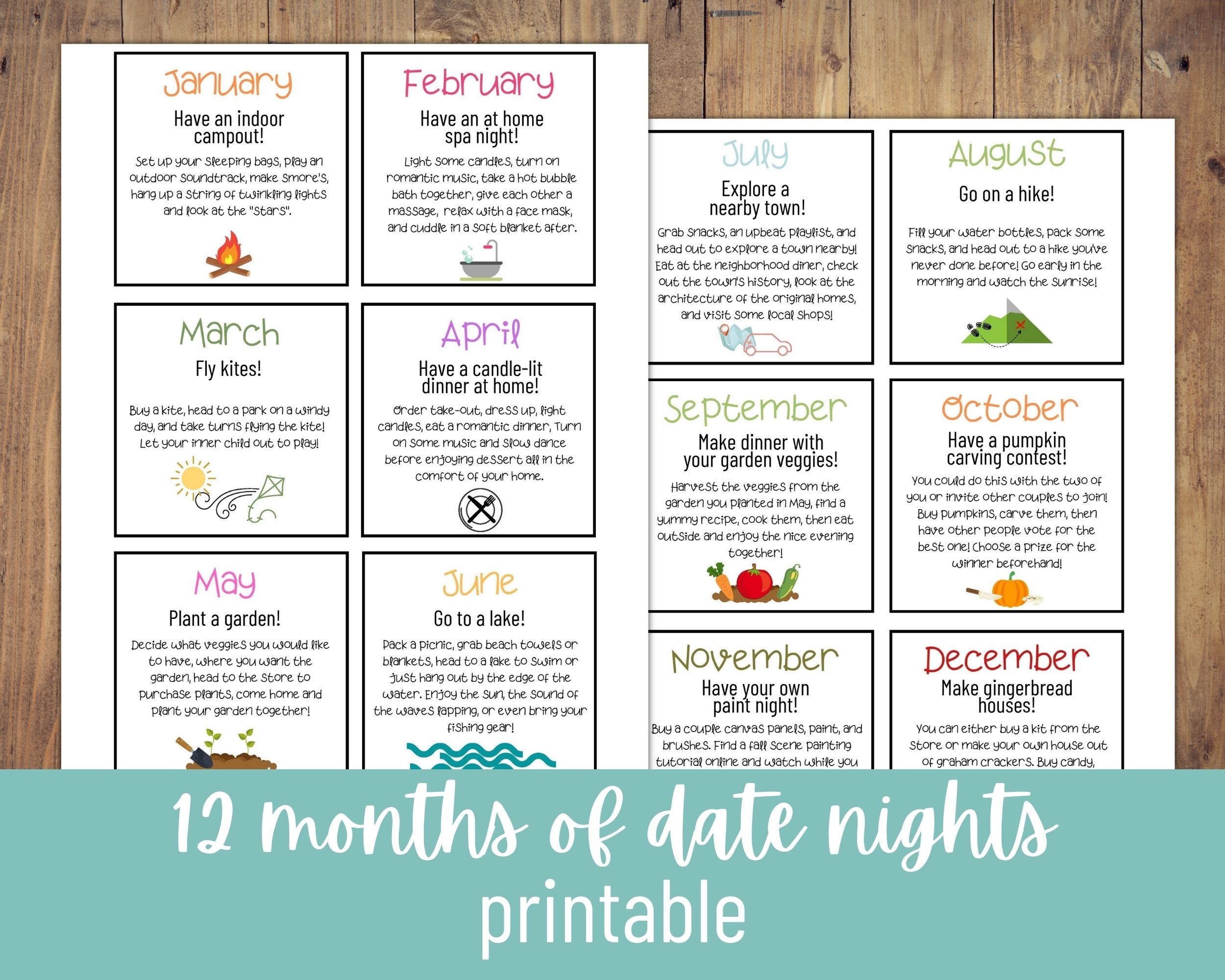 Monthly Date Night Cards, Unique Date Night Planner, Printable - Etsy