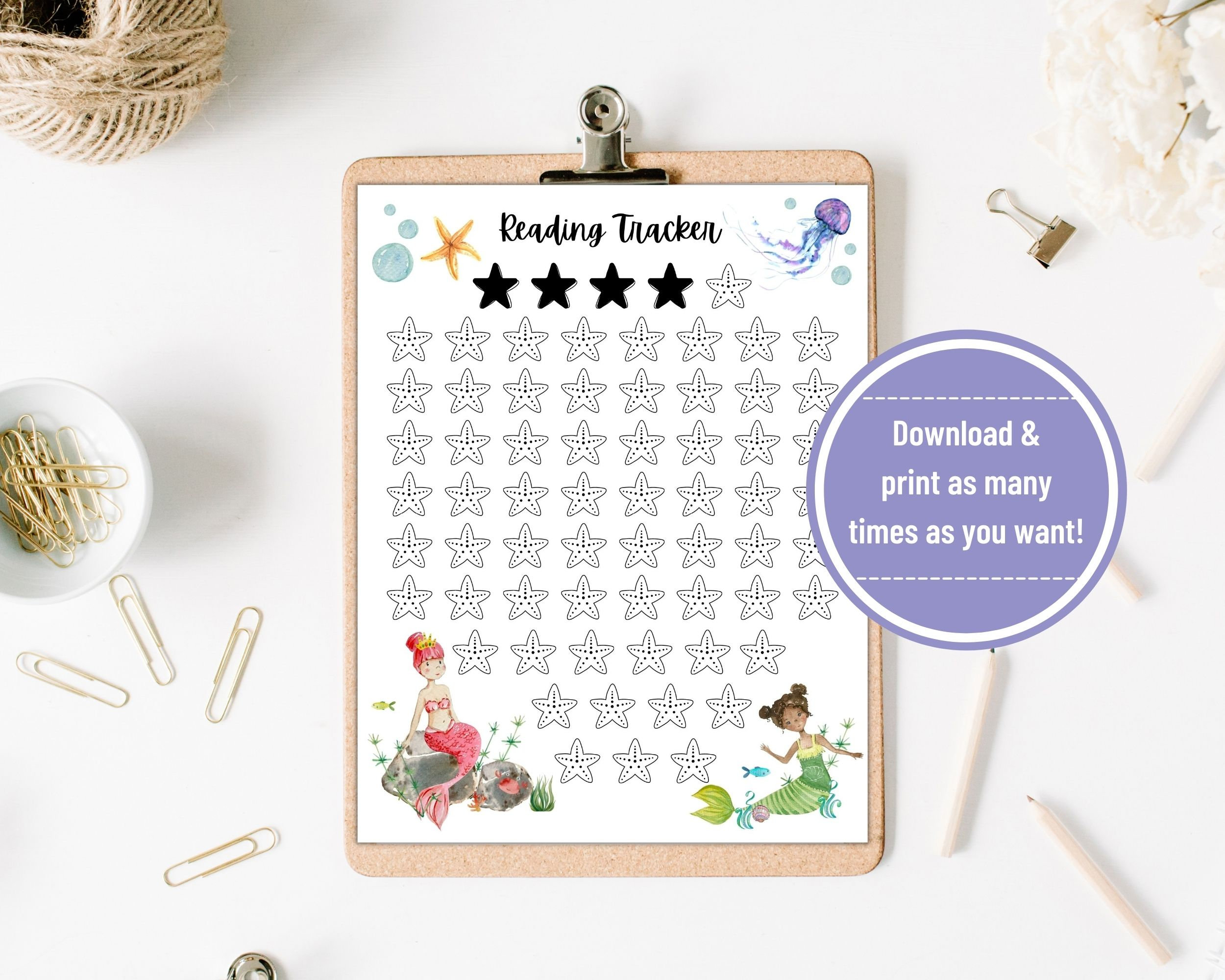 Summer Reading Challenge Mermaid Reading Tracker for Kids, Printable ...