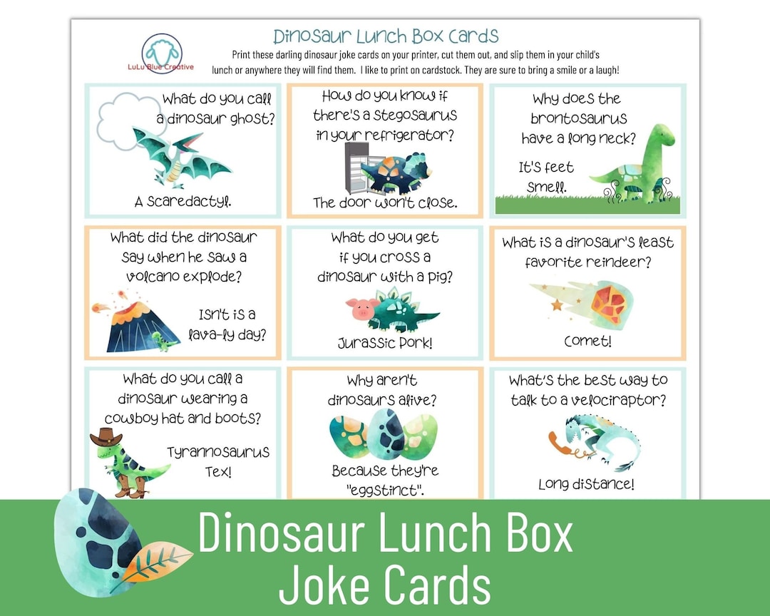 Dinosaur Lunch Box Joke Cards Printable, Digital Download - Etsy