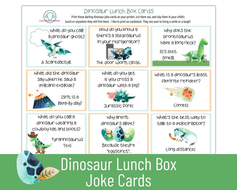 Dinosaur Lunch Box Joke Cards Printable Digital Download - Etsy