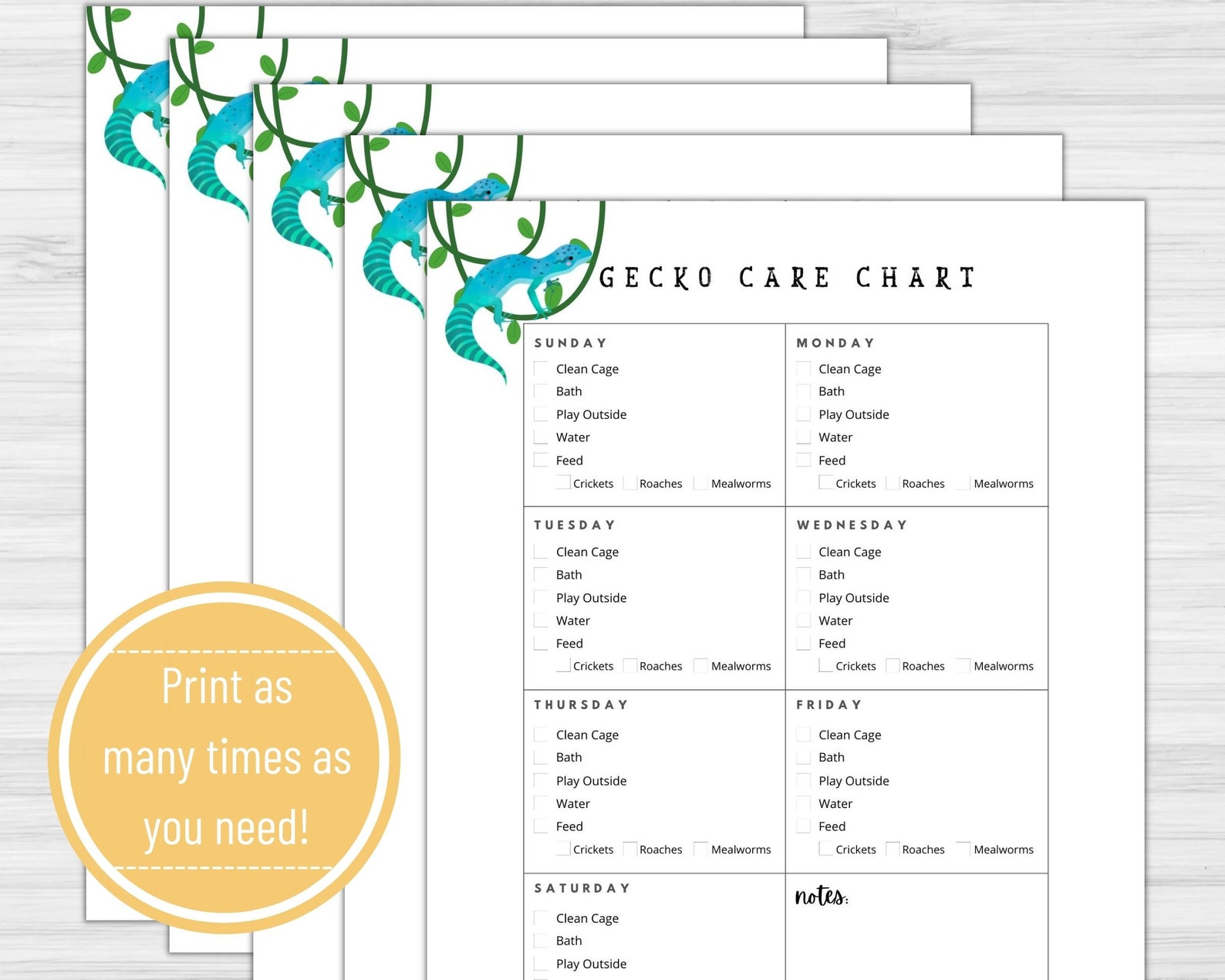 Gecko Care Chart Printable Download - Etsy