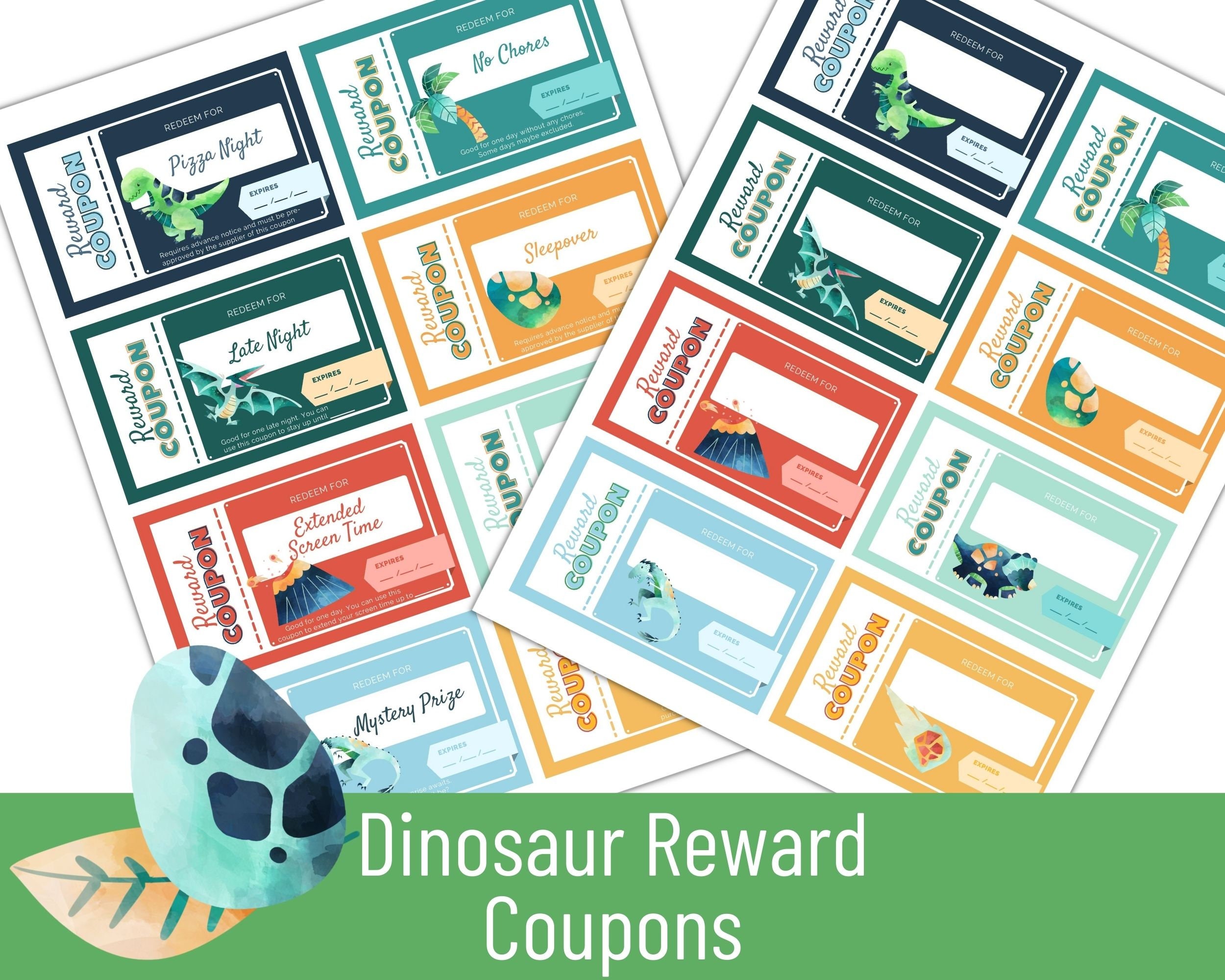 Printable Dinosaur Reward Coupons and Reading Tracker Bundle, Instant ...
