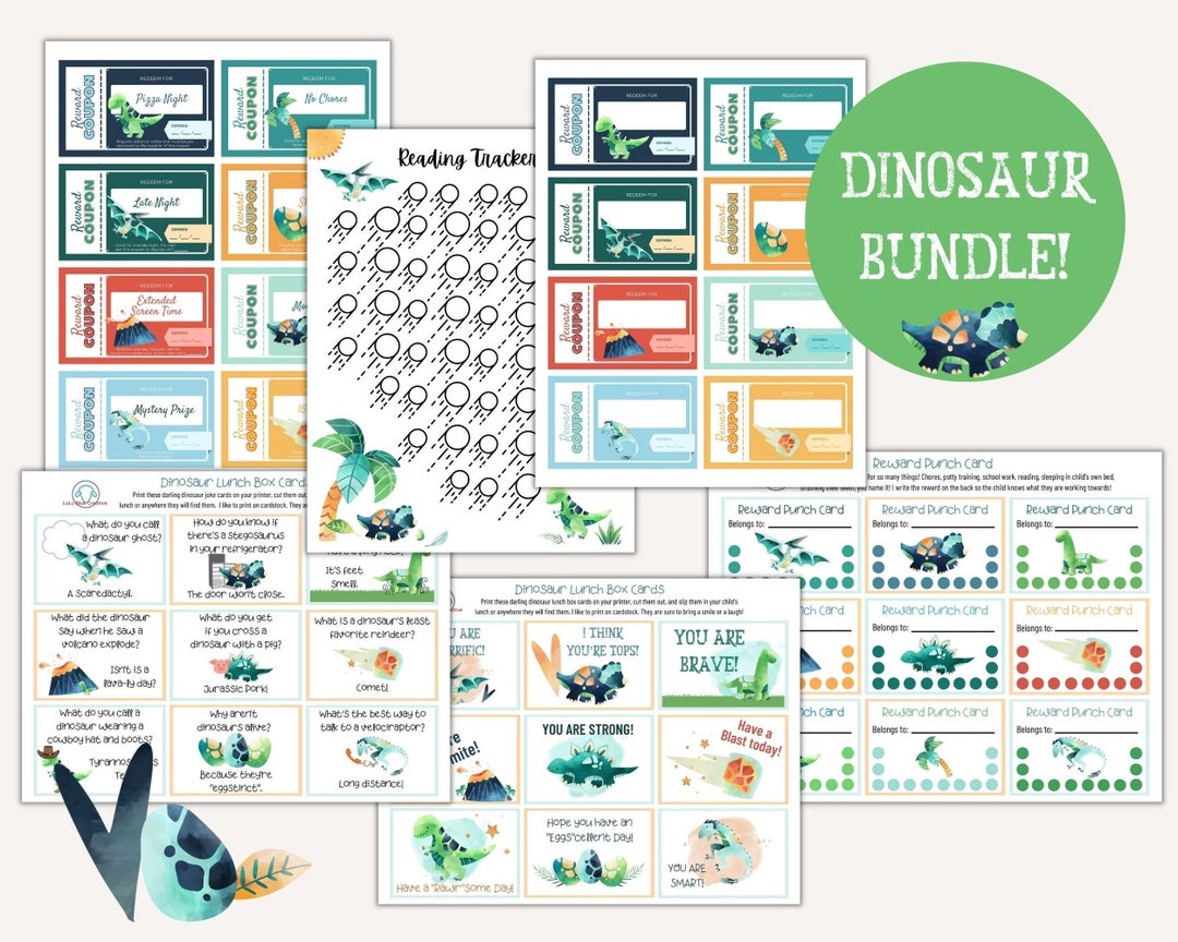 Printable Dinosaur Reward Coupons and Reading Tracker Bundle, Instant ...